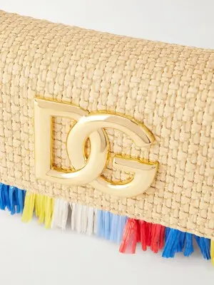 Dolce & Gabbana 3.5' Raffia Shoulder Bag With Fringe And Logo Embellishment - Multi