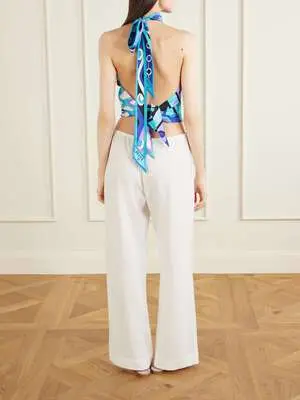 Emilio Pucci Printed Silk-twill Halterneck Top