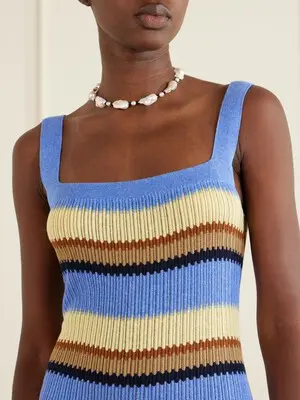 Guest In Residence Palazzo Striped Ribbed Silk And Linen-blend Midi Dress - Blue