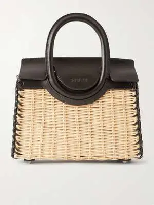 Staud Maude Mini Leather-trimmed Raffia Tote - Cream