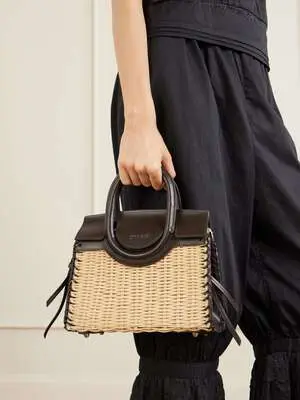 Staud Maude Mini Leather-trimmed Raffia Tote