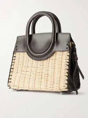 Staud Maude Mini Leather-trimmed Raffia Tote
