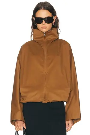 Nour Hammour Oversized Cotton Canvas Jacket With High Neck