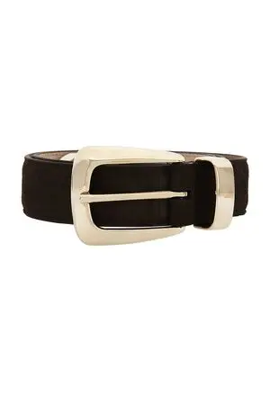 Khaite Benny 30mm Suede Calfskin Belt With Gold Tone Buckle - Coffee