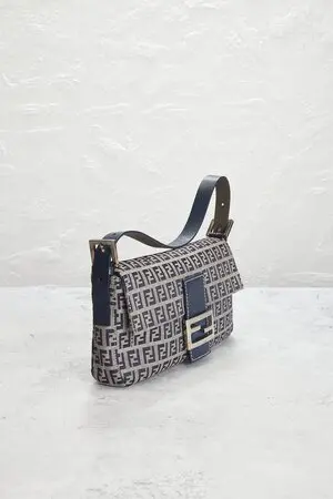 Fendi Zucchino Monogram Baguette Shoulder Bag - Blue
