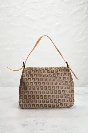 Fendi Zucchino Mama Baguette Shoulder Bag - Beige