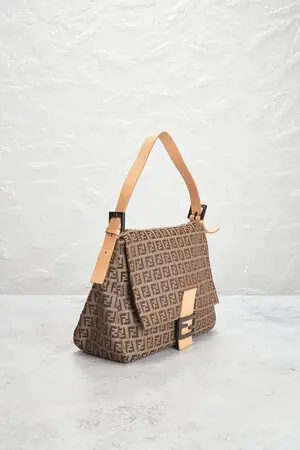 Fendi Zucchino Mama Baguette Shoulder Bag - Beige