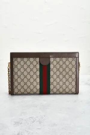 Gucci Ophidia Gg Supreme Canvas Shoulder Bag With Calfskin Trim - Brown