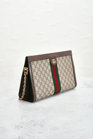 Gucci Ophidia Gg Supreme Canvas Shoulder Bag With Calfskin Trim - Brown