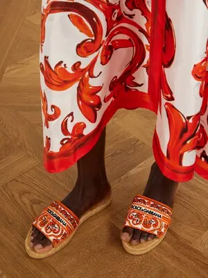 Dolce & Gabbana Embroidered Leather-trimmed Espadrille Sandals
