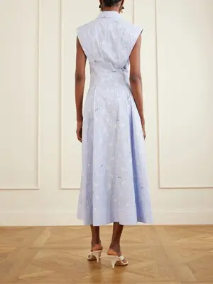 Simkhai Neri Embroidered Striped Cotton-poplin Midi Dress - Blue
