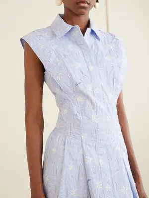 Simkhai Neri Embroidered Striped Cotton-poplin Midi Dress - Blue