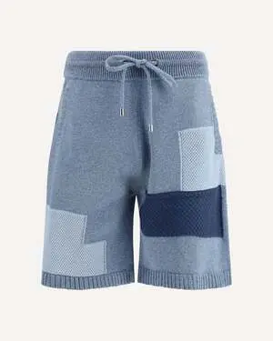 LANEUS Patchwork Cotton Knit Shorts - Light Blue