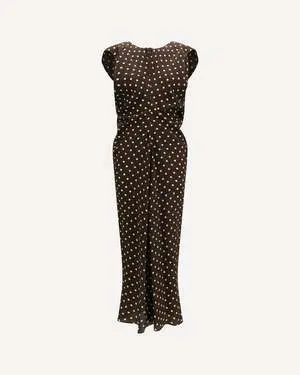 Marni Printed Polka Dot Crepe Midi Dress - Brown