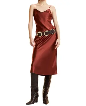 Cynthia Rowley Satin Midi Slip Dress - Rust