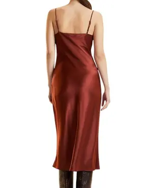 Cynthia Rowley Satin Midi Slip Dress - Rust