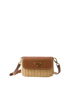 Prada Small Wicker And Leather Shoulder Bag - Neutral