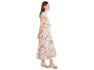 Vince Camuto Notch Neck Midi Dress With Puff Sleeves - White