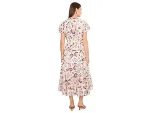 Vince Camuto Notch Neck Midi Dress With Puff Sleeves - White