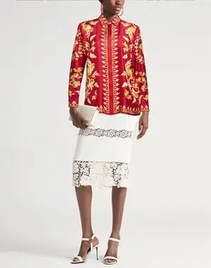Versace Cream Silk Satin Shirt With Signature Print - Red