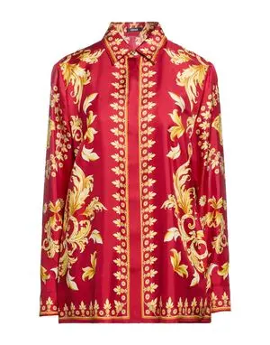 Versace Cream Silk Satin Shirt With Signature Print - Red