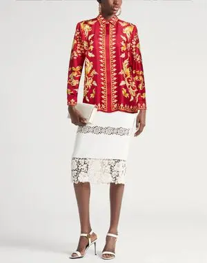 Versace Cream Silk Satin Shirt With Signature Print - Red