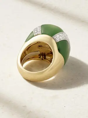 David Webb Double Stripe Ring With Topaz, Jade, And Diamonds In 18k Gold And Platinum