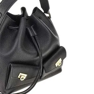 FERRAGAMO Grained Leather Bucket Bag - Black