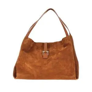 FERRAGAMO Suede Leather Large Mia' Tote Bag - Brown