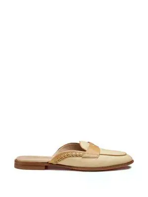 Santoni Braided Leather-trim Flat Mules - Neutrals