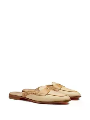 Santoni Braided Leather-trim Flat Mules