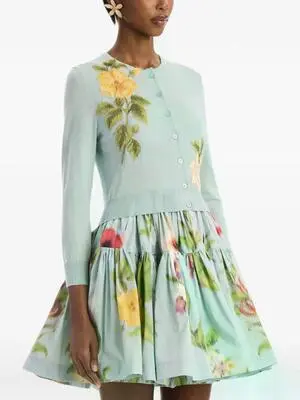 Oscar De La Renta Chiné Dominican Mixed-floral Threadwork Cardigan - Blue
