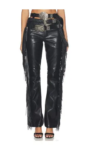 MARKGONG Faux Leather Fringe Pants