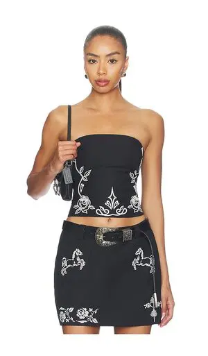 MARKGONG Floral Embroidered Tube Top - Black