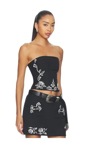 MARKGONG Floral Embroidered Strapless Top