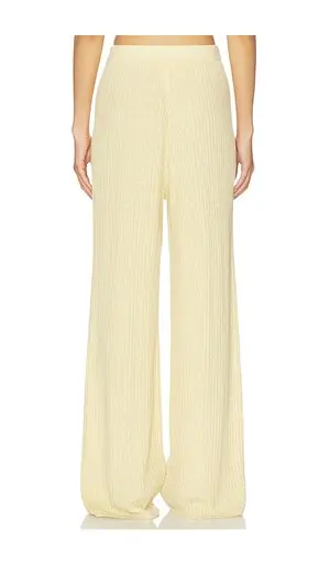 Guest In Residence Ribbed Cashmere Linen Blend Wide Leg Pants - Lemon