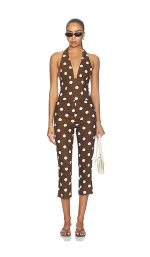 Majorelle Halter Neck Polka Dot Top - Brown