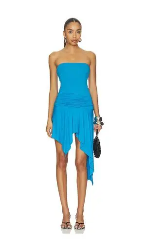 Nbd Strapless Asymmetrical Draped Midi Dress