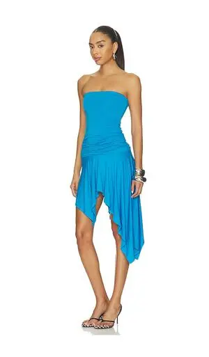 Nbd Strapless Asymmetrical Draped Midi Dress