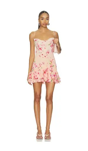 Rococo Sand Ruffle Mini Dress With Floral Print - Peach