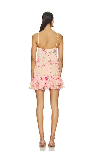 Rococo Sand Floral Print Mini Dress With Ruffled Hem - Peach