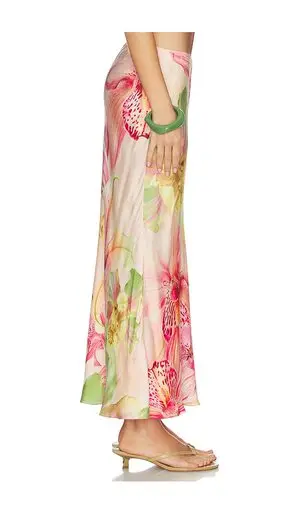 Rococo Sand Floral Print Satin Midi Skirt