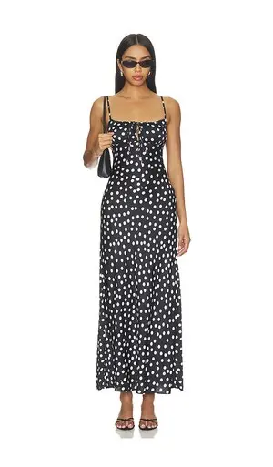 LESLIE AMON Polka Dot Maxi Dress - Black