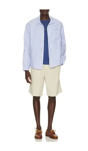 Polo Ralph Lauren Slubby Linen Striped Chore Overshirt In . Also - Blue