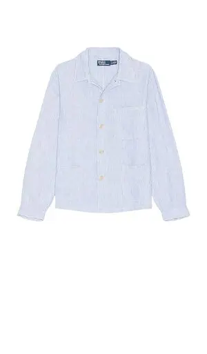 Polo Ralph Lauren Slubby Linen Striped Chore Overshirt In . Also - Blue