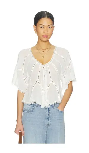 Free People Lace Trimmed Blouse