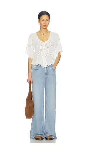 Free People Lace Trimmed Blouse