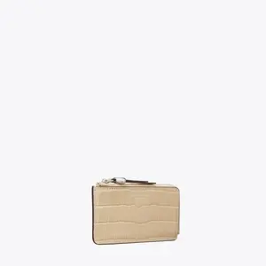 Tory Burch Romy Croc-embossed Zip Card Case - Light Hickory