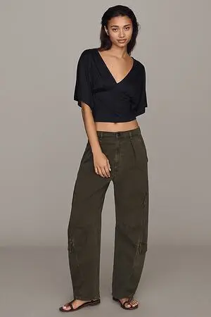 Anthropologie Silken Flutter Sleeve Crop Top