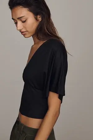 Anthropologie Silken Flutter Sleeve Crop Top